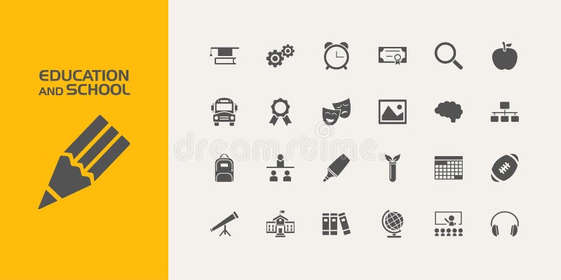 Group of Education and School Icons Stock Vector - Illustration of ...