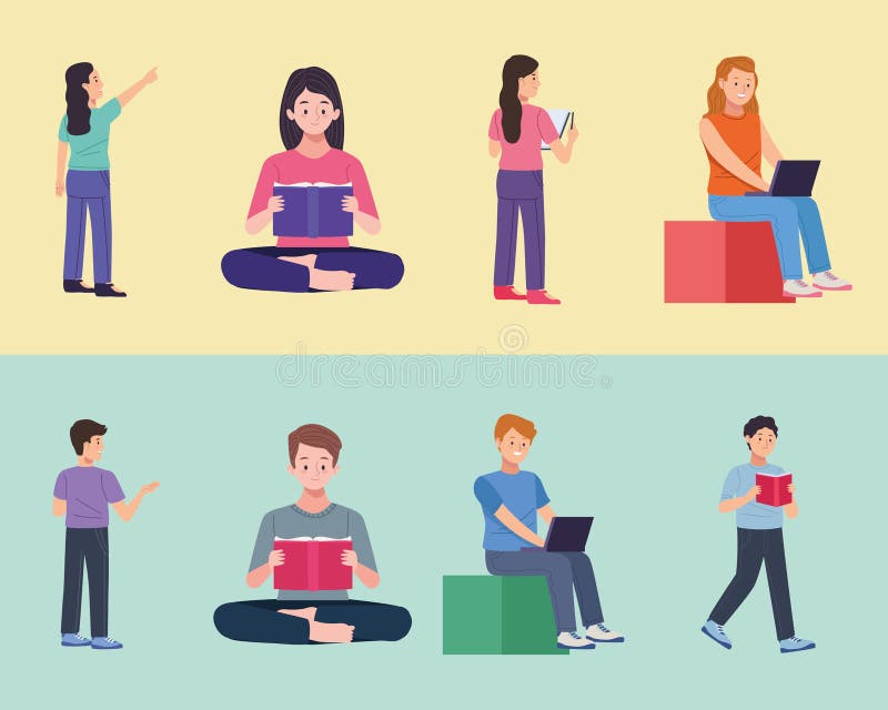 Group of eight students stock vector. Illustration of team - 232582823