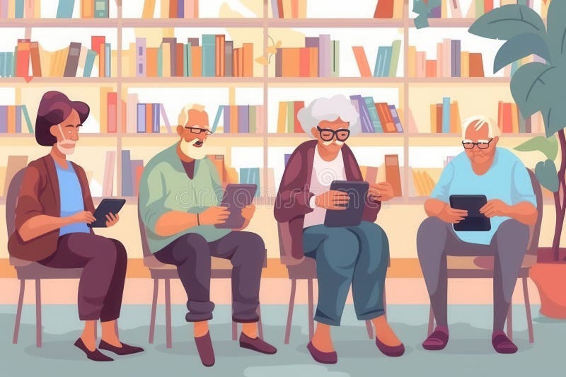 A Group of Elderly Individuals Uses Tablets, Focused on Learning ...