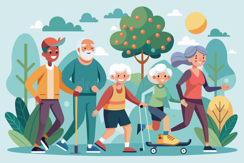 A Group of Elderly Individuals Walking with Canes and Walking Sticks ...