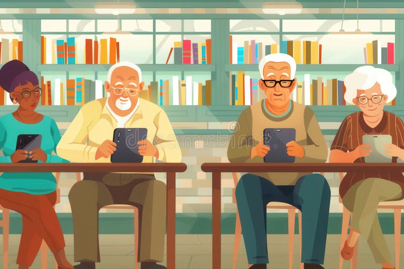 A Group of Elderly People Attentively Participates in a Digital ...