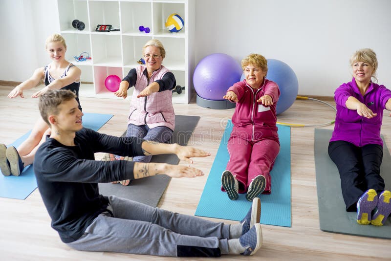 Group of Elderly People Doing Exercises Stock Photo - Image of ...