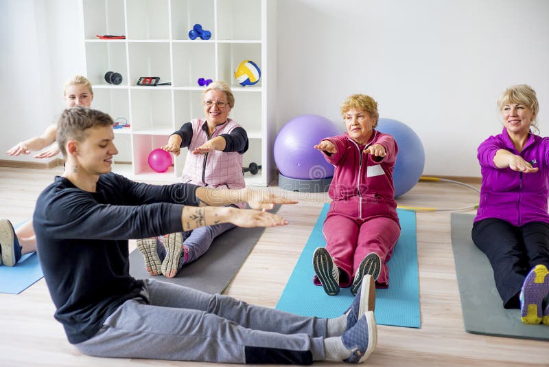 Group of Elderly People Doing Exercises Stock Photo - Image of ...