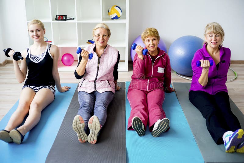 Group of Elderly People Doing Exercises Stock Photo - Image of adult ...