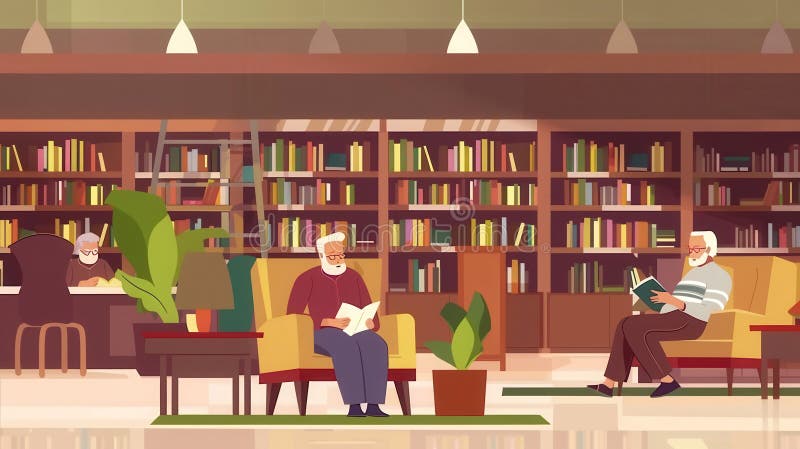 Elderly Individuals Studying and Enjoying Books in a Peaceful Library ...