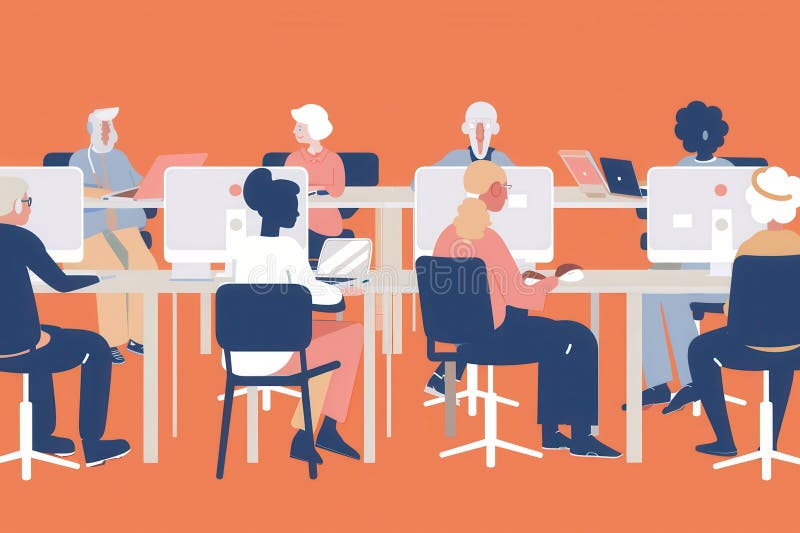 A Group of Elderly People is Focused on Learning Computer Skills Using ...