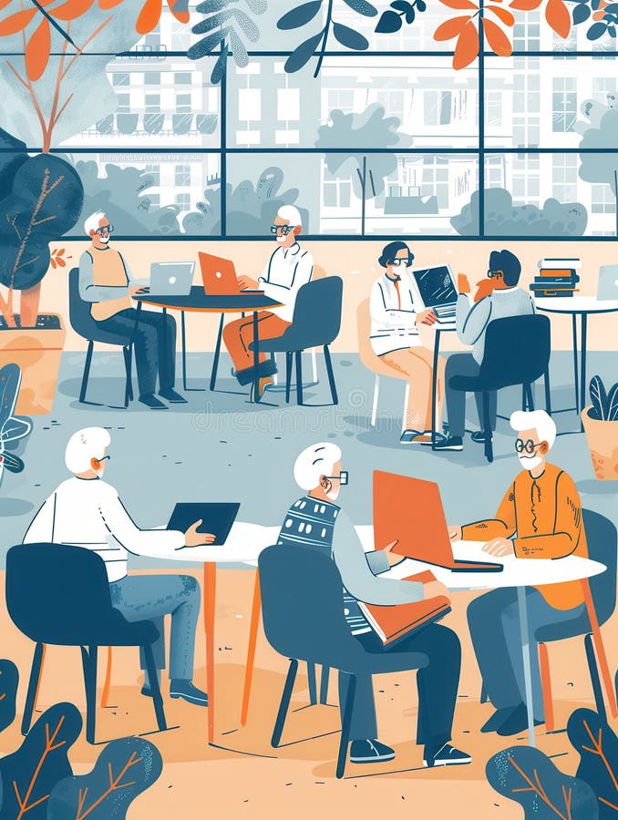 Elderly Individuals Engaged in Online Learning Activities with Laptops ...