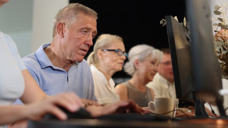 Group of Older People Studying on Computer Course Stock Footage - Video ...