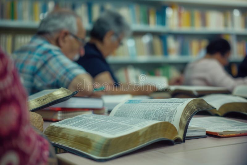 A Group of Elderly People Studies Foreign Languages Together, Using ...