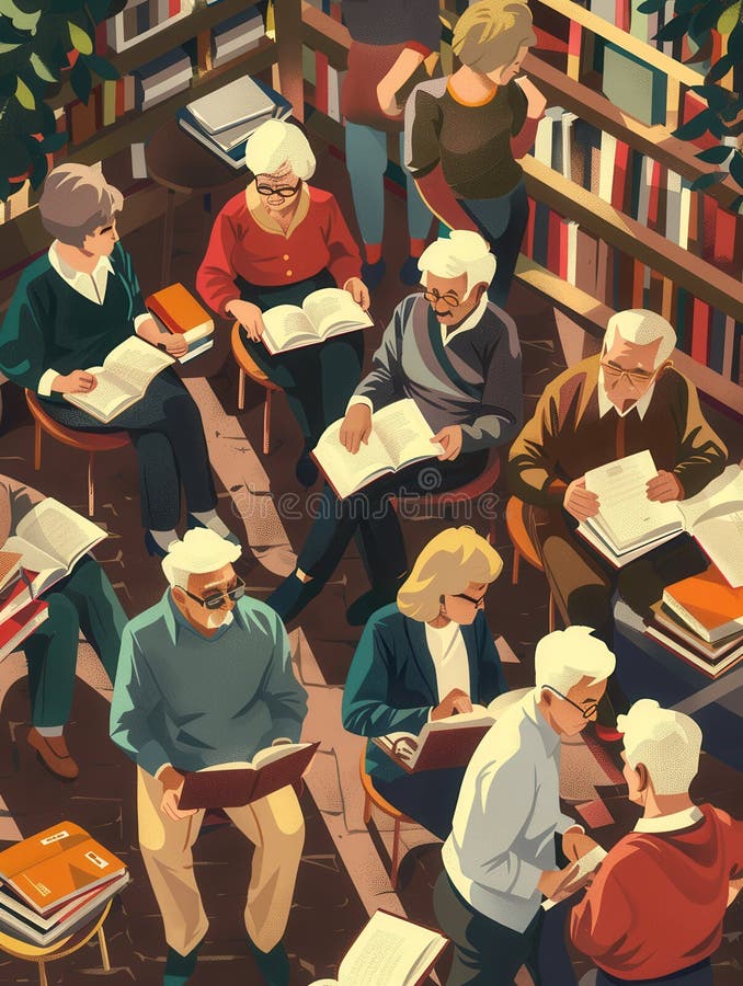 A Group of Elderly People Study Foreign Languages Using Textbooks and ...