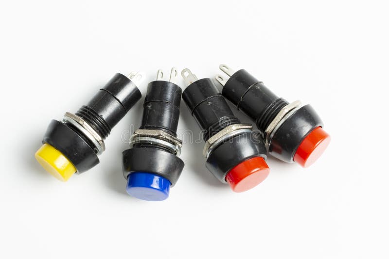 A Group of Electric Buttons on a White Background Stock Photo - Image ...
