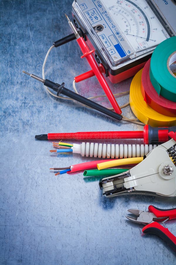 Group of Electrical Equipment on Metallic Surface Construction C Stock ...
