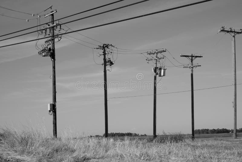 Group of Electrical Poles Standing in a Field while the Power Lines ...