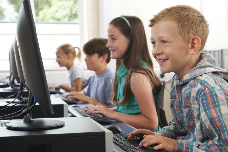 Group of Elementary School Children in Computer Class Stock Photo ...