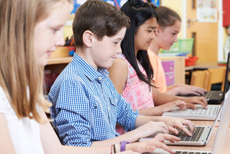 Group of Elementary School Children in Computer Class Stock Image ...