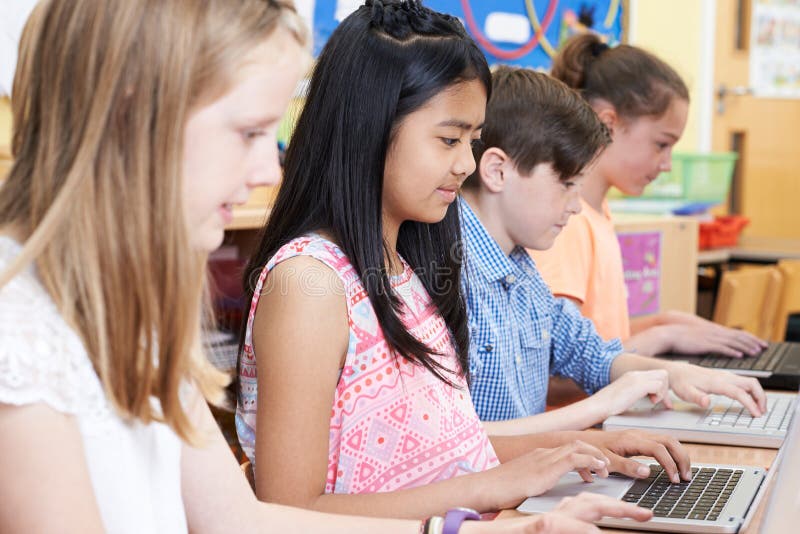 Group of Elementary School Children in Computer Class Stock Image ...