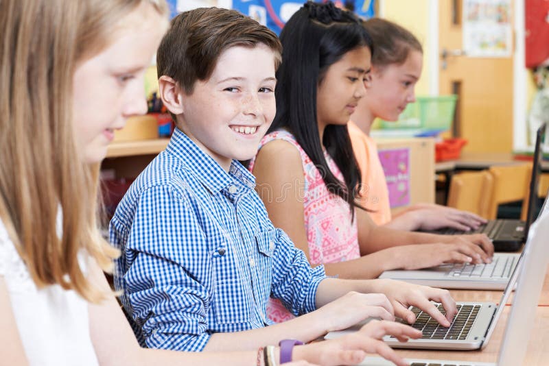 Group of Elementary School Children in Computer Class Stock Photo ...