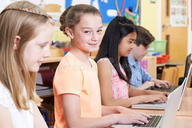 Group of Elementary School Children in Computer Class Stock Photo ...