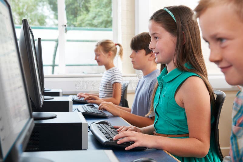 Group of Elementary School Children in Computer Class Stock Image ...