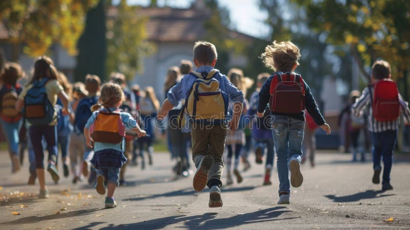 Group of Elementary School Kids Running at School. Back To School ... Group of Elementary School Kids Running at School. Back To School ...