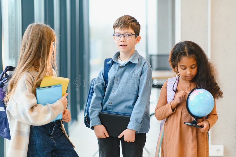 Group of Elementary School Kids in a School Corridor Stock Photo ...