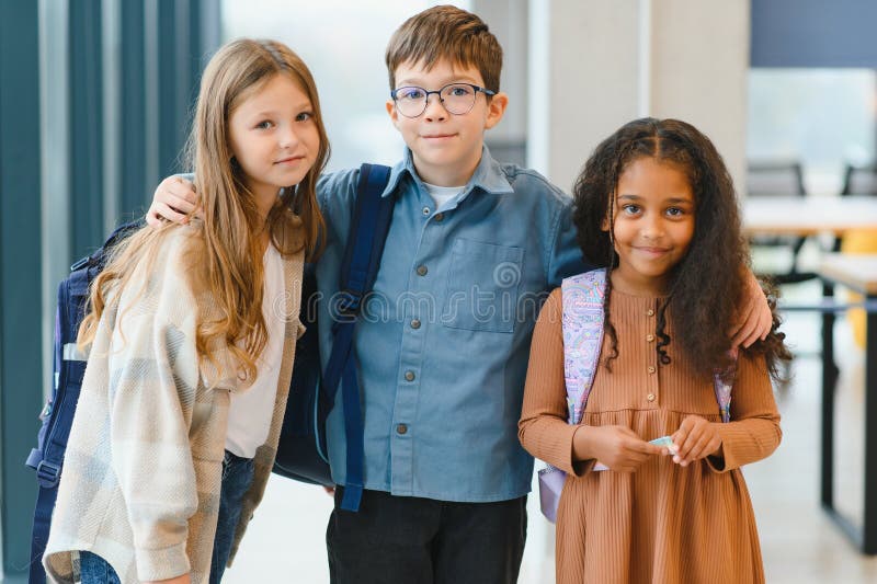 Group of Elementary School Kids in a School Corridor Stock Photo ...