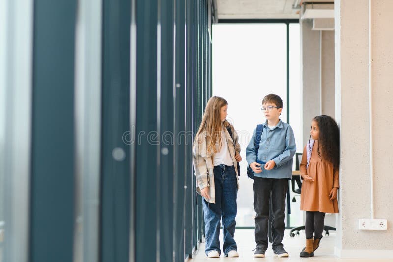 Group of Elementary School Kids in a School Corridor Stock Image ...