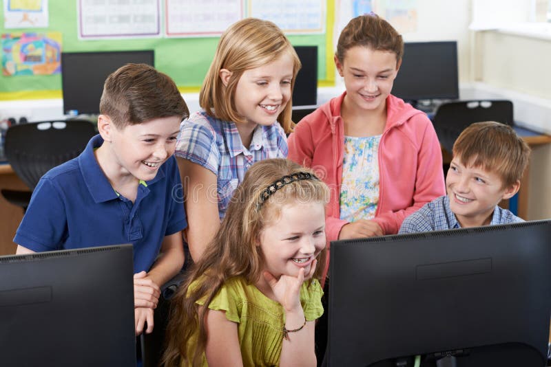 Group of Elementary School Pupils in Computer Class Stock Image - Image ...