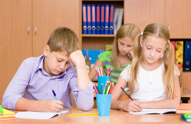 Group of Elementary School Pupils Takes the Test in Class Stock Image ...