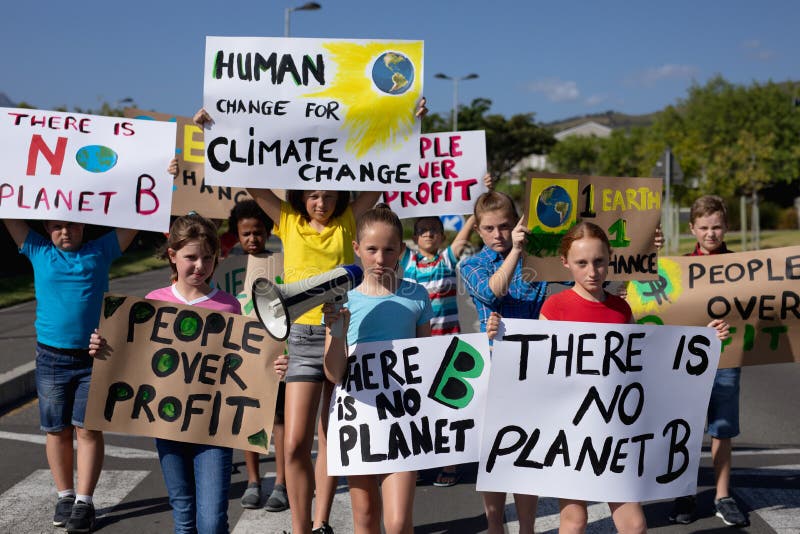 Group of Elementary School Pupils Walking on a Protest March Stock ...