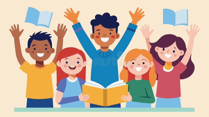 A Group of Elementary School Students Excitedly Raise Their Hands As ...