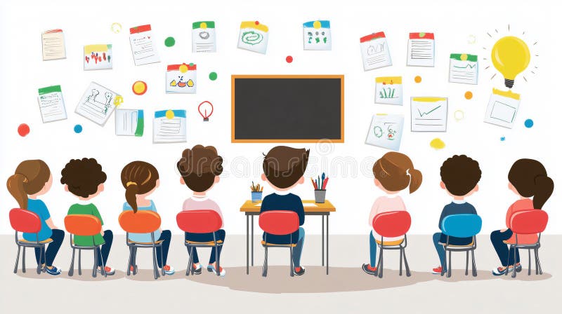 Group of Elementary School Students Sitting in the Classroom and ...