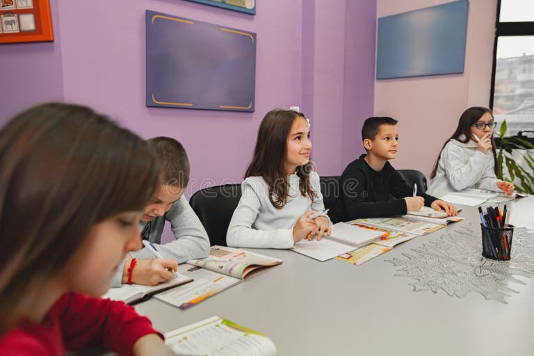 Group of Elementary Students Learning Together at Language School Stock ...
