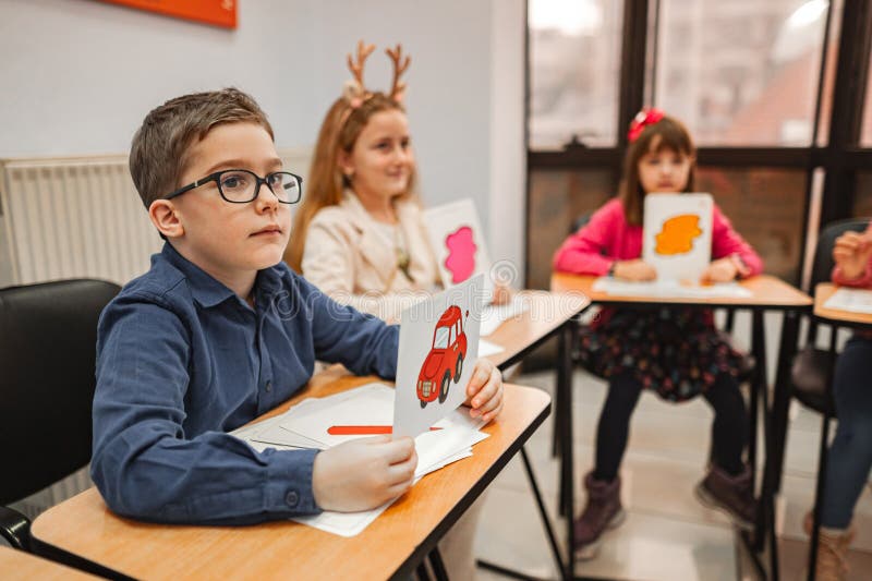 Group of Elementary Students Learning Together at Language School Stock ...