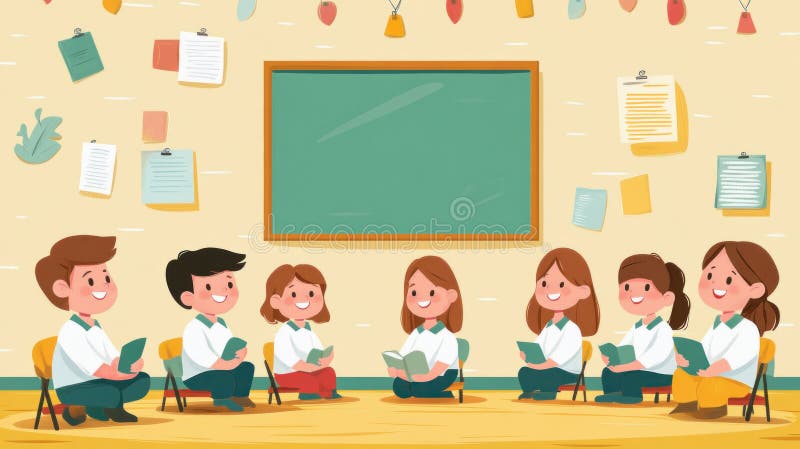 Group of Elementary Students Reading Books in the Classroom Stock Photo ...