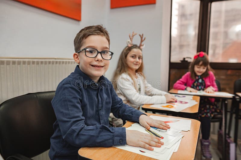 Group of Elementary Students Together at Language School Stock Image - Image of indoors, boys ...