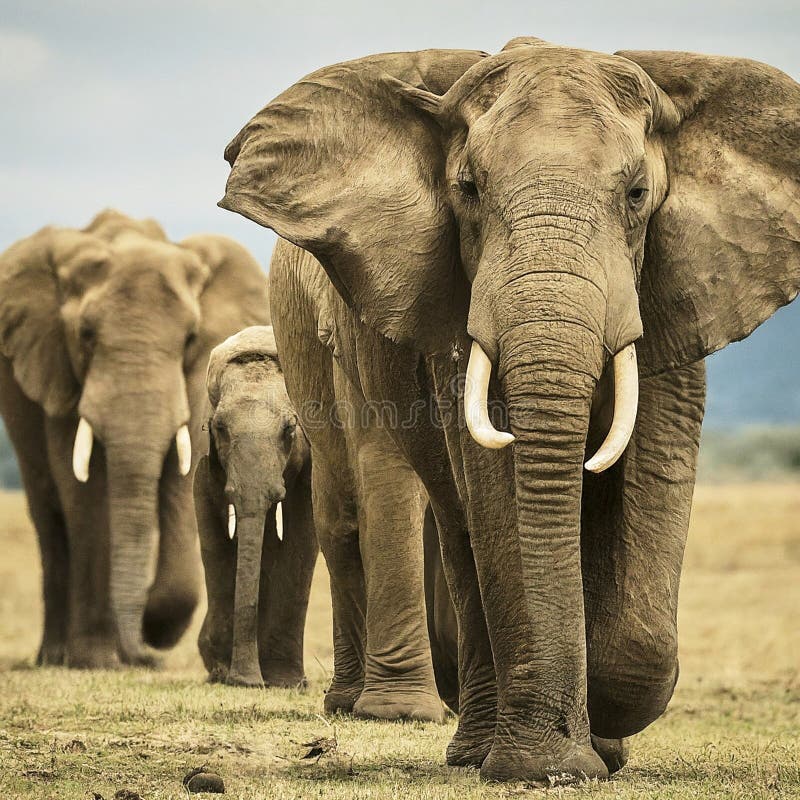 Group of Elephants Marching. Stock Illustration - Illustration of ...