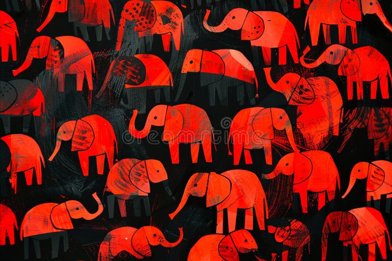 A Group of Elephants in Red and Black Stock Photo - Image of elephant ...