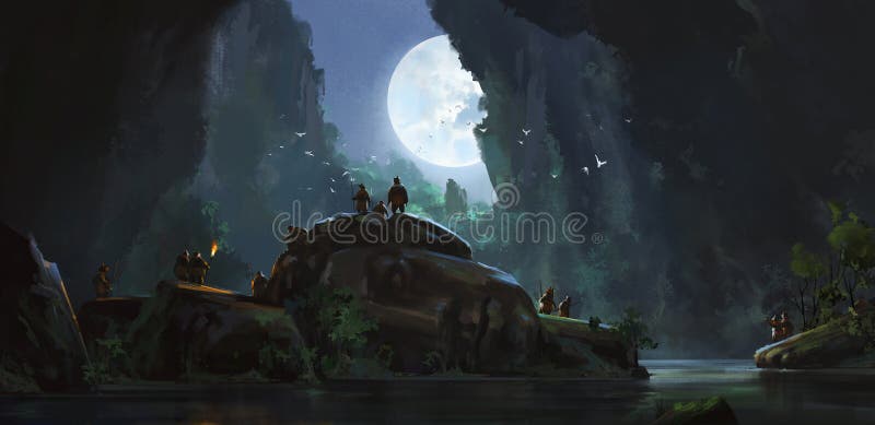 A Group of Elves Lived among the Human Remains in the Cave, 3D ...