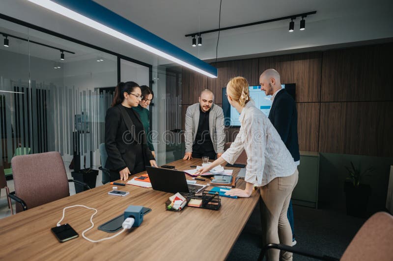 Group Employees Collaborating Project Modern Office Environment ...