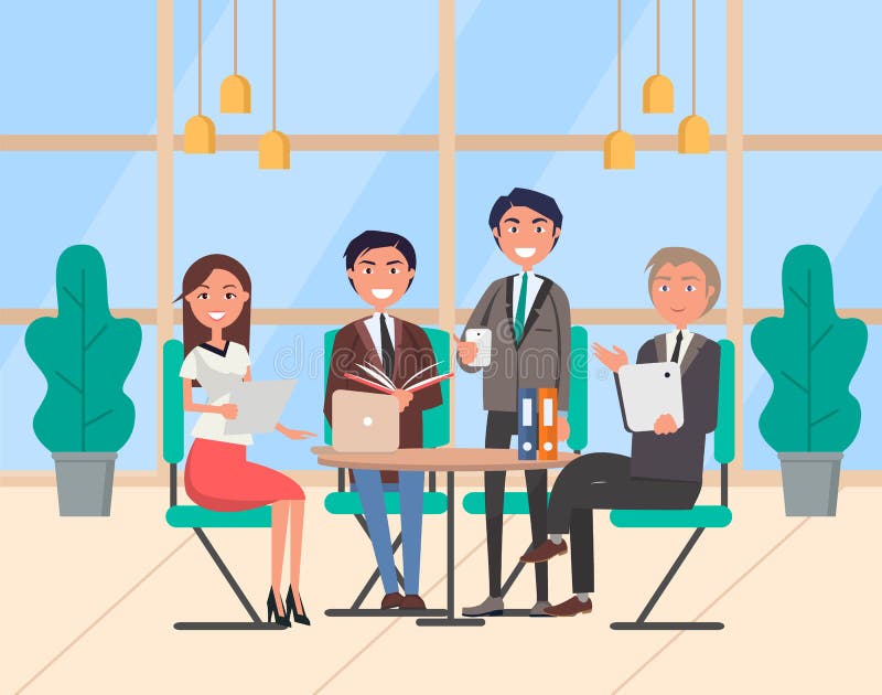 Group of Office Workers Meeting, Teamwork Vector Stock Vector ...