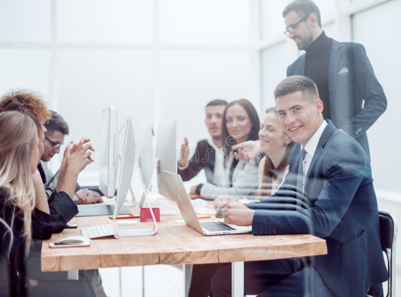 Group Employees Discuss Information Coming into the Office. Stock Photo ...