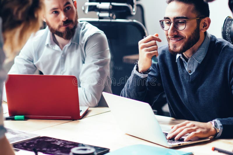 Group of Employees Discussing Ideas during Brainstorming Briefing and ...