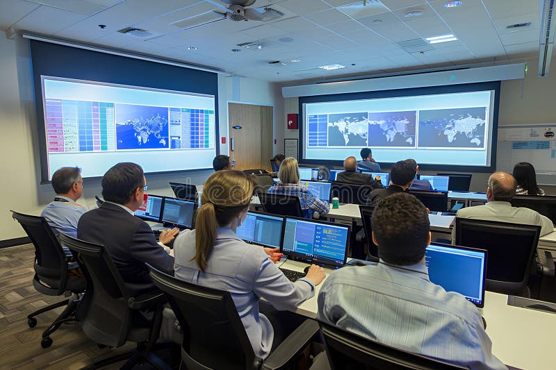 A Group of Employees Sit in Front of Their Computers Stock Illustration ...
