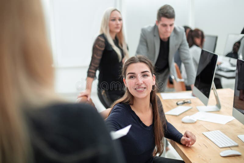 Group of Employees Work on Computers in the Office. Stock Photo - Image ...