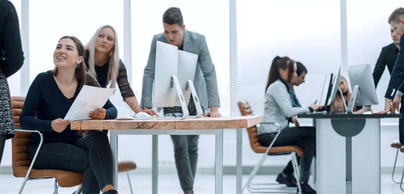 Group Of Employees Work On Computers In The Office. Stock Photo - Image ...