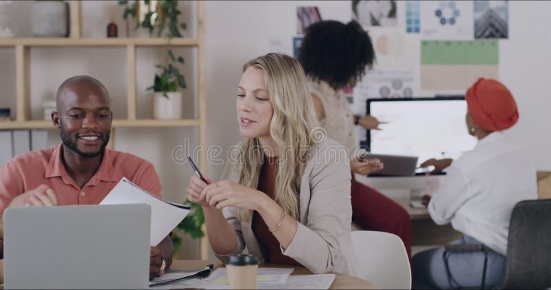 Group of Employees at Work Talking, Collaborating and Brainstorming ...