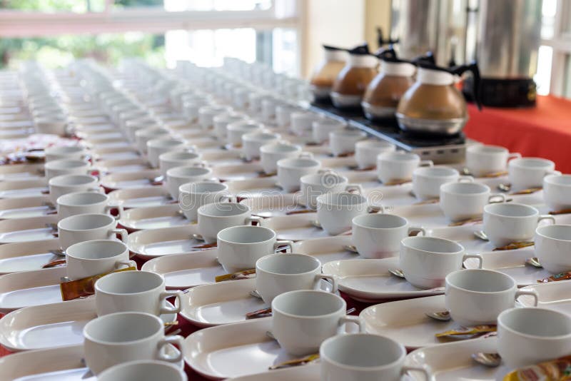 Group of Empty Ceramic Cup and Saucer Serving Tea or Coffee in Hotel ...
