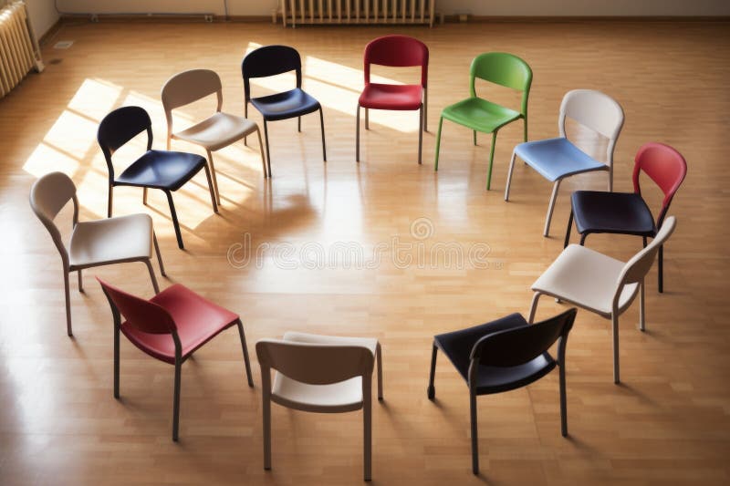 Group of Empty Chairs Arranged in a Circle Stock Photo - Image of ...