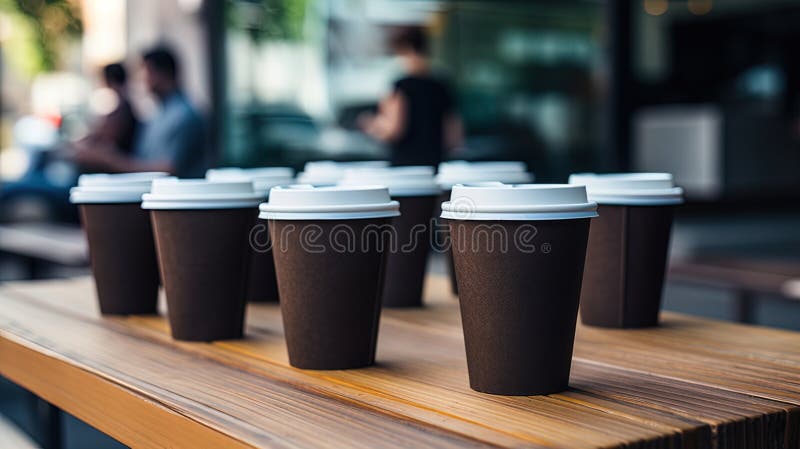 A Group of Empty Disposable Cups with Coffee on a Table in a Restaurant ...